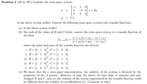 Solved Problem 3 Ss To Tf Consider The State Space