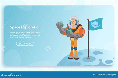 Astronaut Character Exploring Outer Space Cartoon Vector Illustration Stock Vector