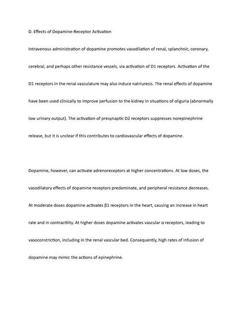 Effects Of Dopamine Receptor Activation D Effects Of Dopamine