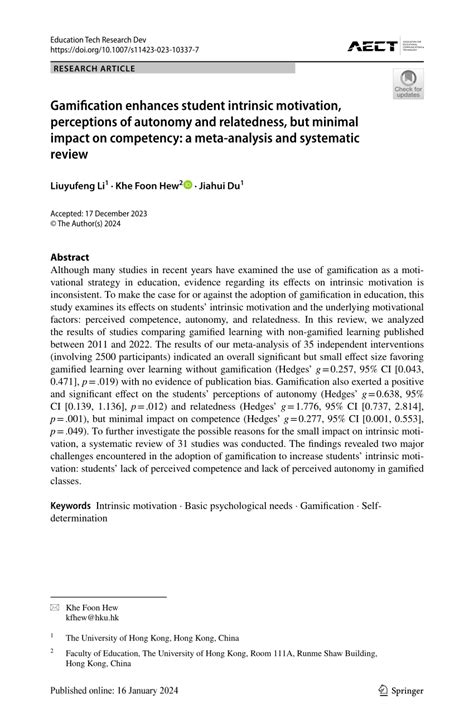 PDF Gamification Enhances Student Intrinsic Motivation Perceptions Of Autonomy And