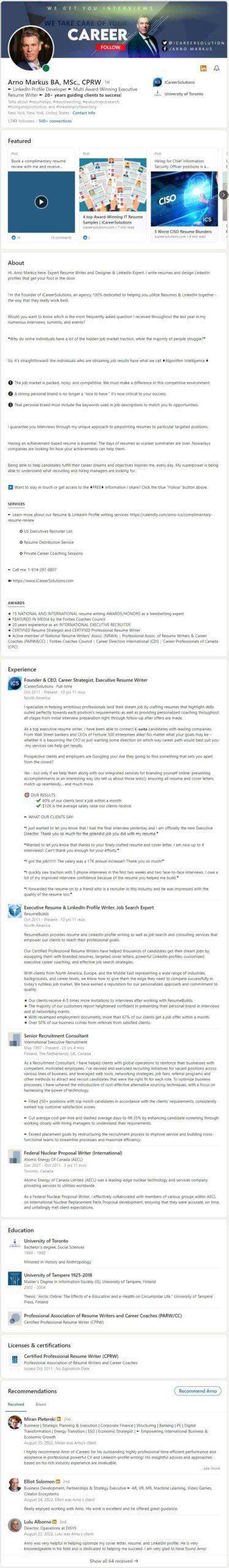 LinkedIn CEO Profile Samples Writing ICareerSolutions