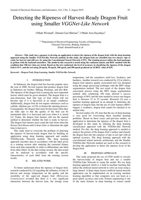 Pdf Detecting The Ripeness Of Harvest Ready Dragon Fruit Using Smaller Vggnet Like Network