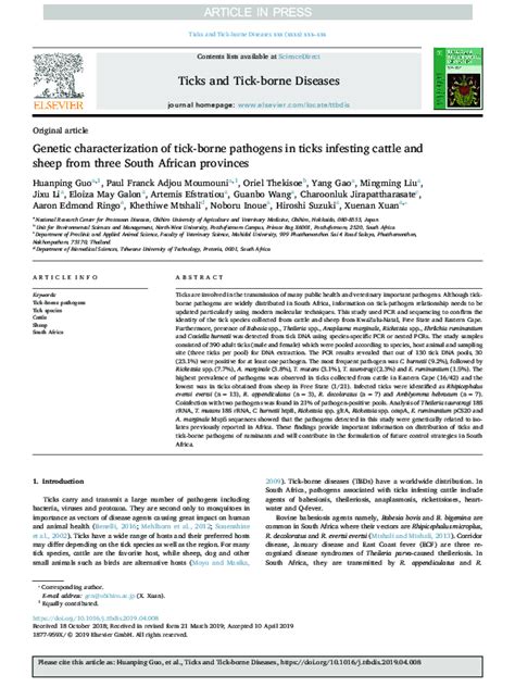 Pdf Genetic Characterization Of Tick Borne Pathogens In Ticks