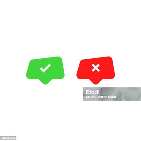 마크 아이콘을 확인 합니다 확인로 No 흰색 배경에 녹색 진드기와 빨간색 십자가 체크 표시 벡터 평면 디자인 거절에 대한 스톡