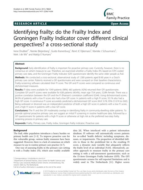 Pdf Identifying Frailty Do The Frailty Index And Groningen Frailty