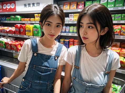 가게에 나란히 서있는 두 젊은 여성 Seaart Ai