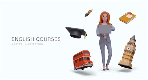 Красивая концепция курсов английского языка в стиле мультфильмов Забавная и легкая учеба