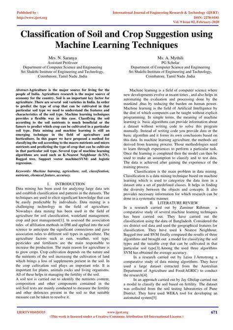 PDF Classification Of Soil And Crop Suggestion Using Machine Learning Techniques