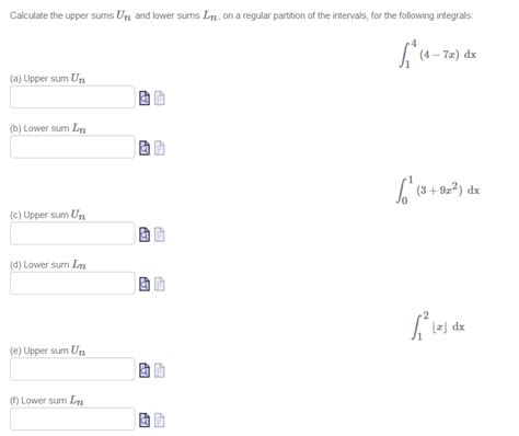solved calculate the upper sums un and lower sums ln on a