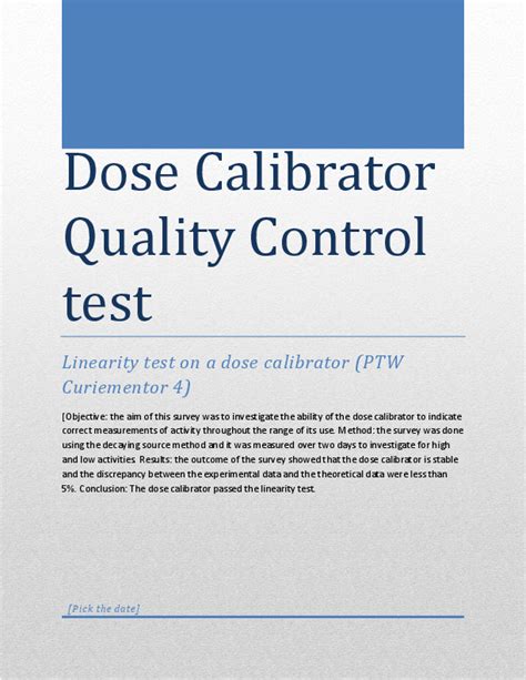 Pdf Dose Calibrator Quality Control Test