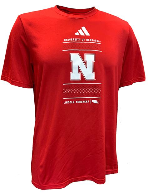 Adidas Red University Of Lincoln Nebraska Ss Pregame Tee