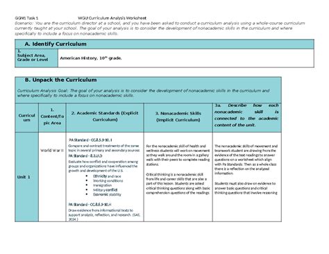 Wgu Curriculum Analysis Worksheet Scenario You Are The Curriculum Director At A School And