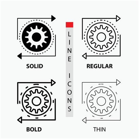 Business Gear Management Operation Process Icon In Thin Regular Bold Line And Glyph Style