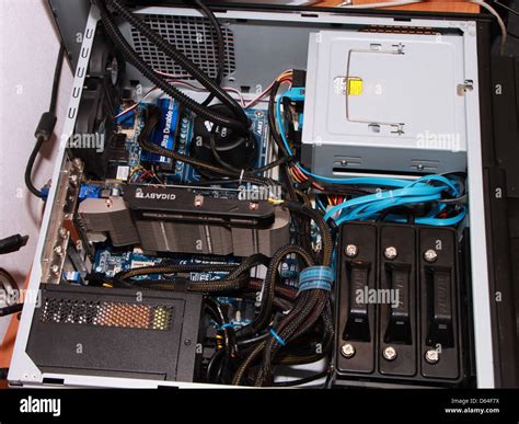 An Inside View Of A Computer Case Showing Components Like The