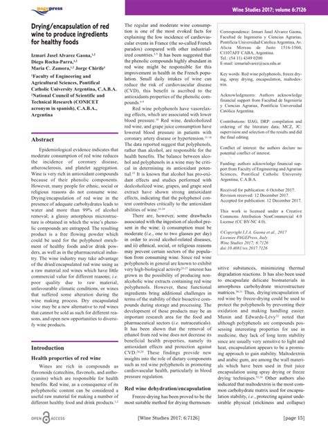 Pdf Drying Encapsulation Of Red Wine To Produce Ingredients For Healthy Foods