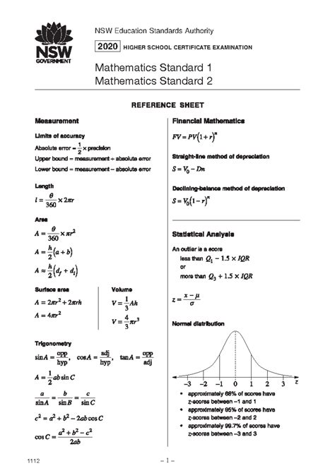 Aaa Formula Sheet Standard Nsw Education Standards Authority 2020