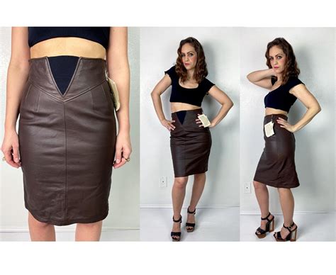 Nwt Vintage 80s Soft Chocolate Brown High Waisted Leather Skirt Medium
