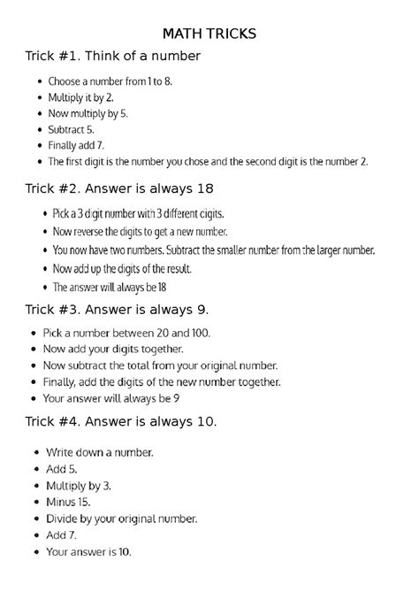Math Tricks 15 Mathematics Of Investment Math Tricks Trick 1 Think Of A Number Trick 2