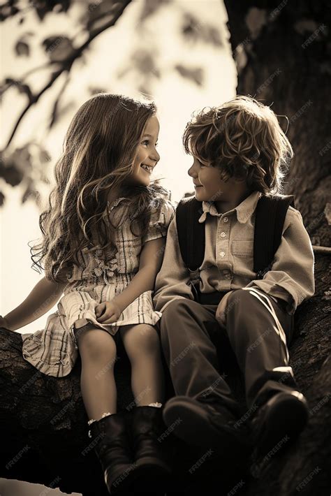 Sibling Bonding Under A Trees Shade Premium Ai Generated Image