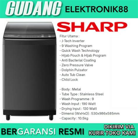 Jual Mesin Cuci Sharp 1 Tabung 10 5Kg ES M1050XT Top Loading Sharp 1 Tabung Shopee Indonesia