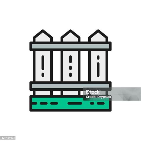 나무 울타리 정원 울타리 평면 컬러 라인 아이콘입니다 흰색 배경에 격리 게이트에 대한 스톡 벡터 아트 및 기타 이미지 게이트 날씨 날씬한 Istock