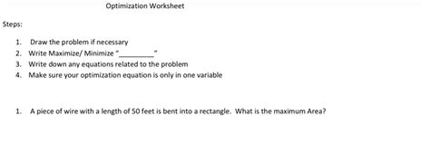Solved Optimization Worksheetsteps Draw The Problem If