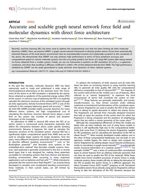 Pdf Accurate And Scalable Graph Neural Network Force Field And