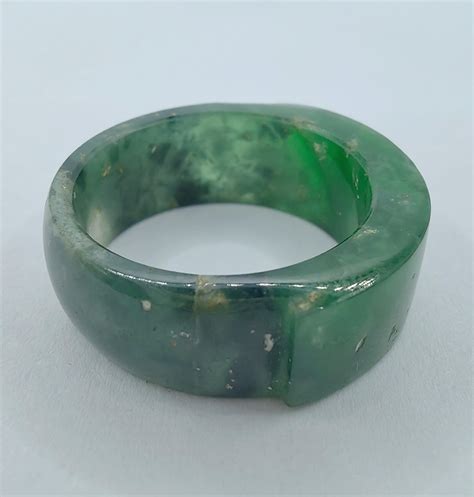Antique Genuine Burmese Imperial Green Jadeite Jade Statement Ring For