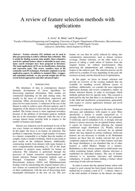 PDF A Review Of Feature Selection Methods With Applications