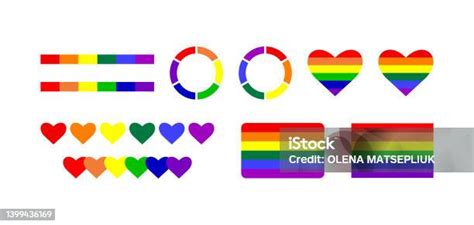 Lgbt 프라이드 월 일러스트레이션 간단한 표지판 및 신볼 무지개 깃발 하트 선 및 원 장식 요소 Lgbt 프라이드의 달에 대한