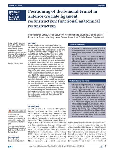 Positioning Of The Femoral Tunnel In Anterior Cruciate Ligament Reconstruction Functional