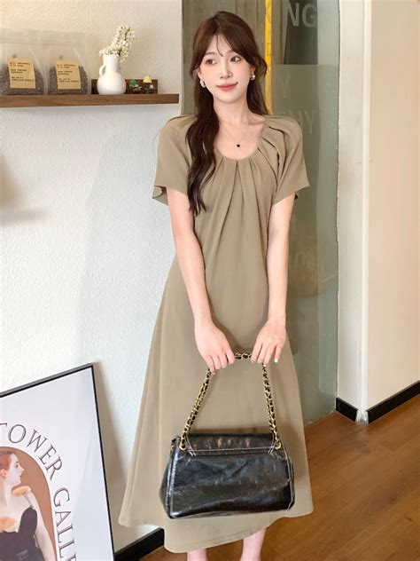 Plus Size Pleat Korean Midi Dress Pluspreorder