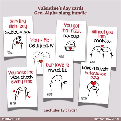 Funny Slang Valentines Day Cards Printable Quirky Humor Classroom