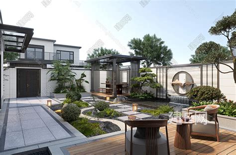 新中式别墅庭院3d模型