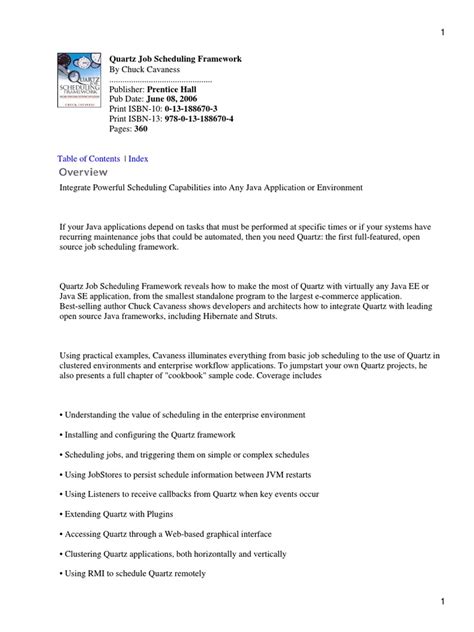 Quartz Job Scheduling Framework Building Open Source Enterprise Applications Pdf Scheduling