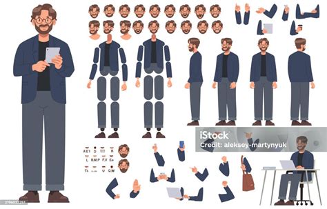 사업가 캐릭터 생성자 회사의 Ceo 또는 고위 관리자 팔 다리 몸 머리의 다양한 위치 세트로 애니메이션 또는 나만의 일러스트레이션을 만들 수 있습니다 Diy 키트 플랫