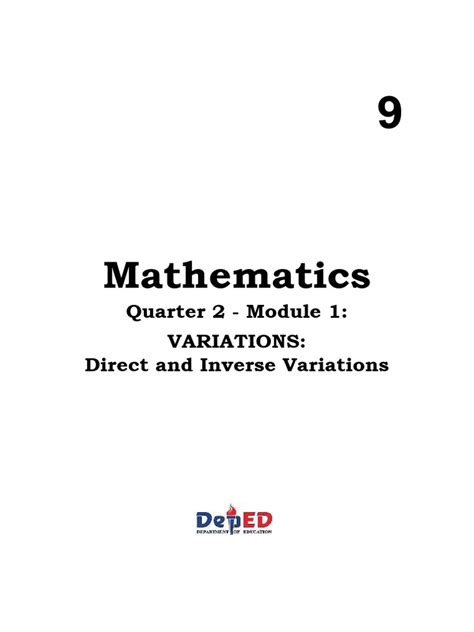 Math 9 Q2 Week 1 Module 1 Variations Direct And Inverse Variations For Reproduction 1 Pdf
