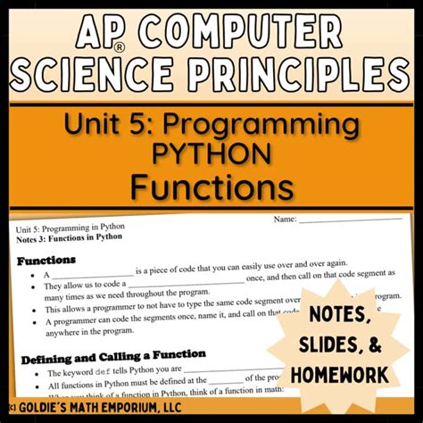 Goldies Ap® Csp Programming In Python Lesson 3 Functions Tpt