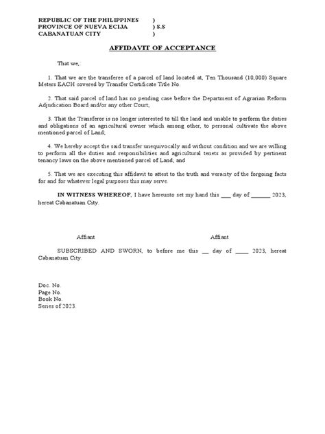 Affidavit Of Acceptance Pdf
