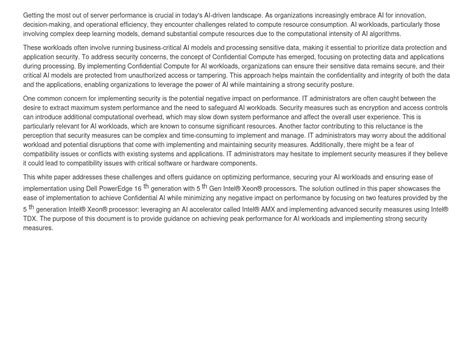 Overview Securing Ai Workloads On Dell Poweredge With Intel Xeon Processors Using Intel Trust