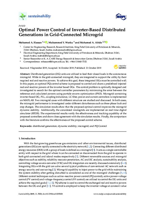 Pdf Optimal Power Control Of Inverter Based Distributed Generations In Grid Connected Microgrid