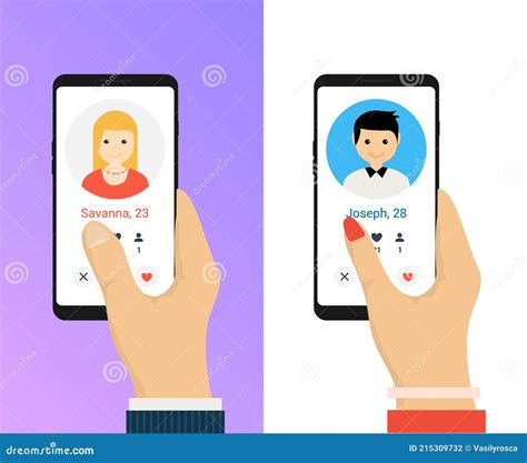 Dating App Online Mobile Concept Female Male Profile Flat Design Stock Vector Illustration Of