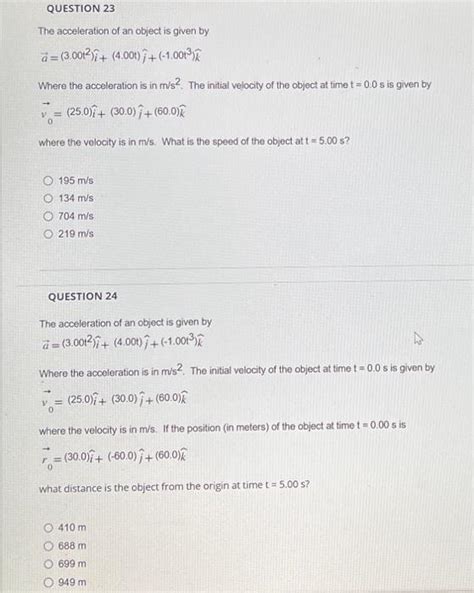 Solved QUESTION The Acceleration Of An Object Is Given By Chegg
