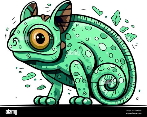 Cute Cartoon Chameleon Vector Illustration Isolated On White