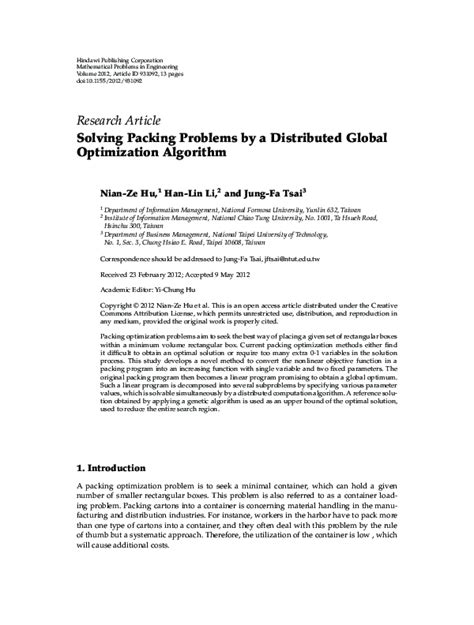 Pdf Solving Packing Problems By A Distributed Global Optimization