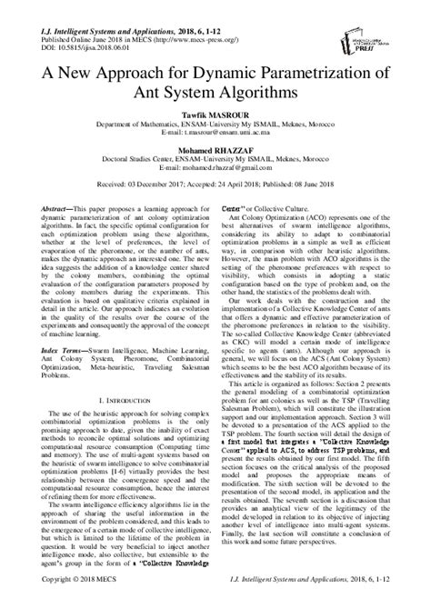 Pdf A New Approach For Dynamic Parametrization Of Ant System Algorithms