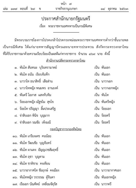 การเมือง โปรดเกล้าฯพระราชทานยศทหารเป็นกรณีพิเศษ จำนวน 469 นาย