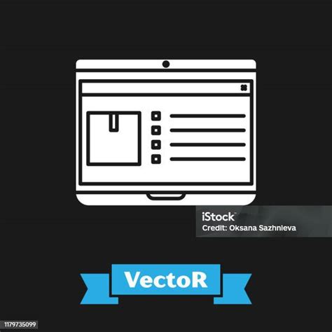검은 색 배경에 격리 된 응용 프로그램 배달 추적 아이콘화이트 노트북 소포 추적 벡터 일러스트레이션 개념에 대한 스톡 벡터 아트