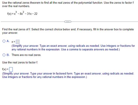 Solved Use The Rational Zeros Theorem To Find All The Real Chegg