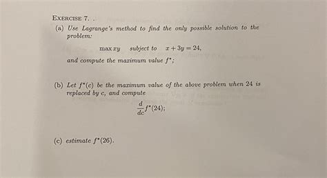 Solved EXERCISE A Use Lagrange S Method To Find The Chegg Com